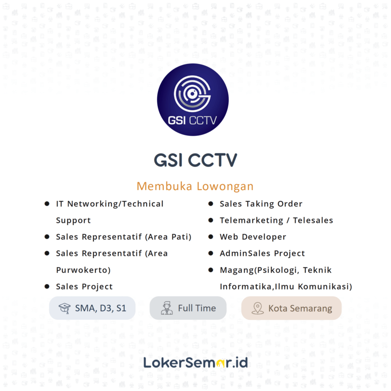 Lowongan Kerja Beberapa Posisi Pekerjaan di GSI CCTV - LokerSemar.id