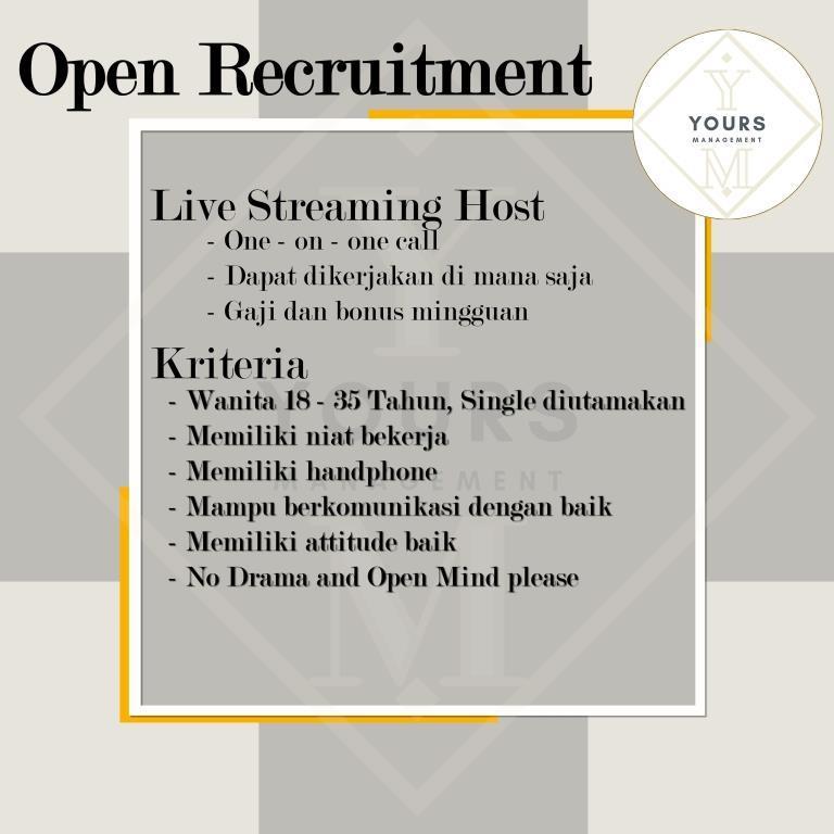 Lowongan Kerja Woman Host Live Streamer di Yours Management - LokerSemar.id