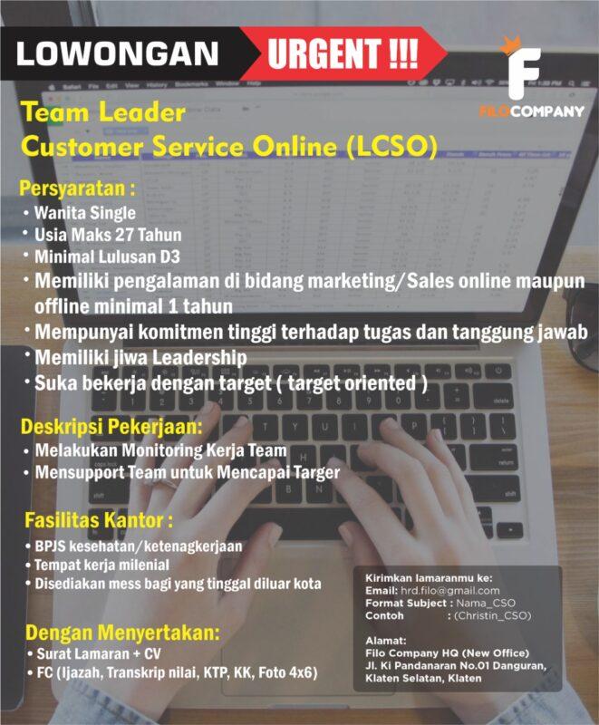 Lowongan Kerja Team Leader Customer Service Online (LCSO) di Filo ...