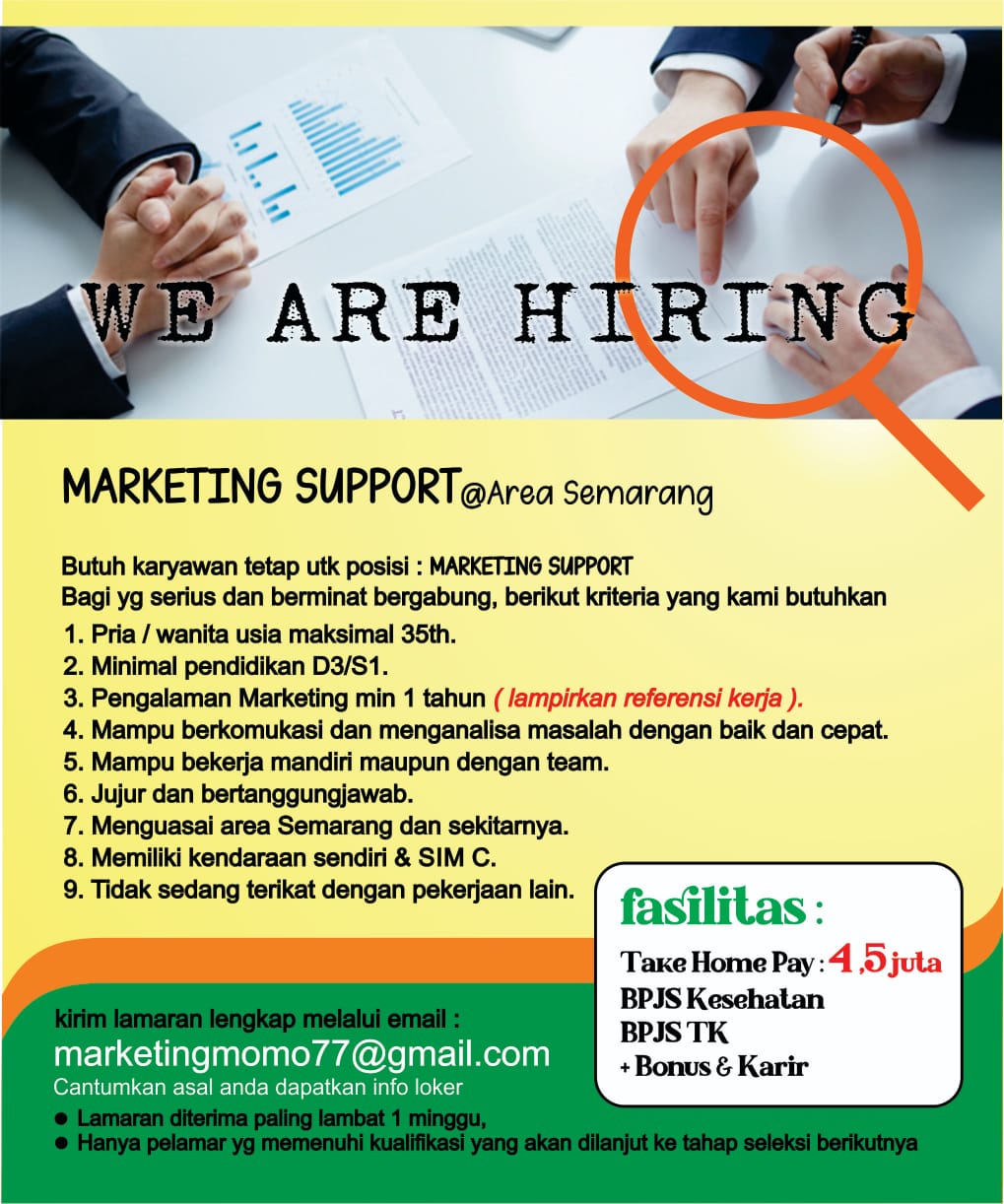 Lowongan Kerja Marketing Support Area Semarang di Momo Nusantara - LokerSemar.id