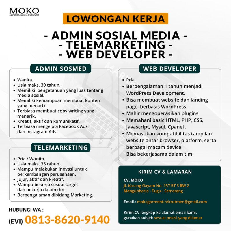 Lowongan Kerja Admin Sosial Media - Telemarketing - Web Developer di CV. Moko Garment ...