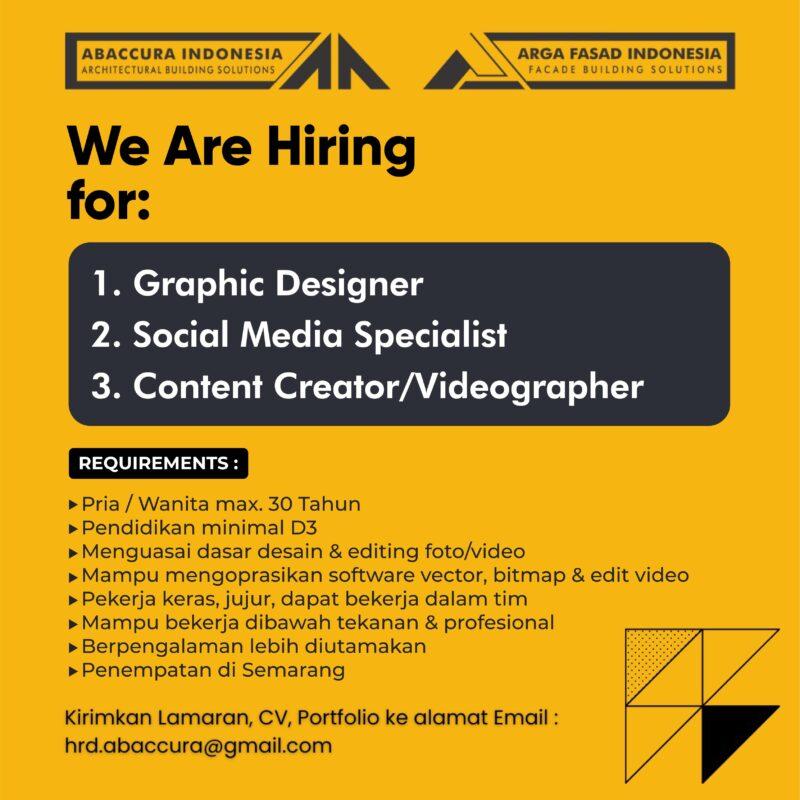 Lowongan Kerja ﻿Graphic Designer - Social Media Specialist - Content Creator/ Videographer ...