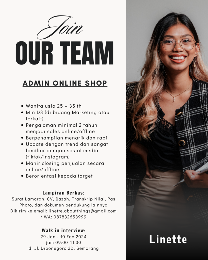 Lowongan Kerja Admin Online Shop di Linette Bags - LokerSemar.id