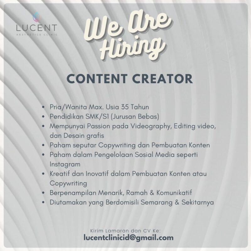 Lowongan Kerja Content Creator di Lucent Aesthetics Clinic - LokerSemar.id