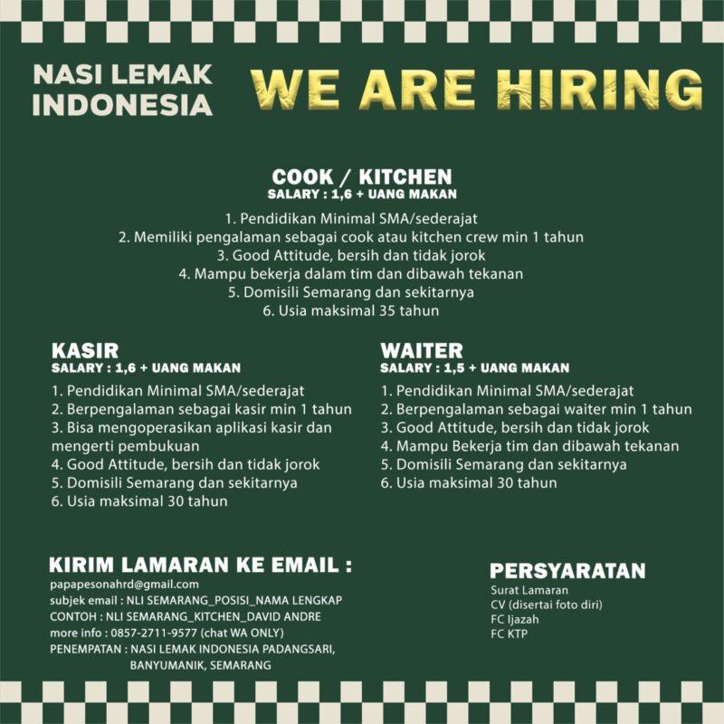 Lowongan Kerja Cook/ Kitchen - Kasir - Waiter di Nasi Lemak Indonesia ...