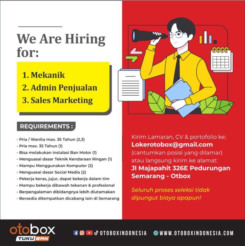 Lowongan Kerja Mekanik - Admin Penjualan - Sales Marketing di Otobox - LokerSemar.id