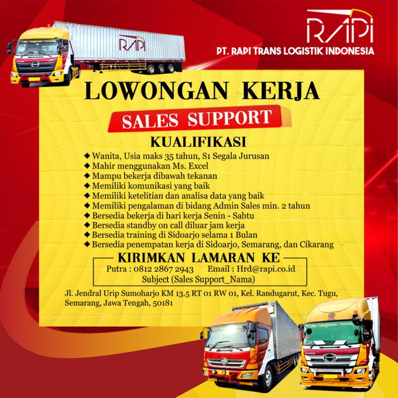 Lowongan Kerja Sales Support - SPV Accounting di PT. Rapi Trans Logistik Indonesia - LokerSemar.id