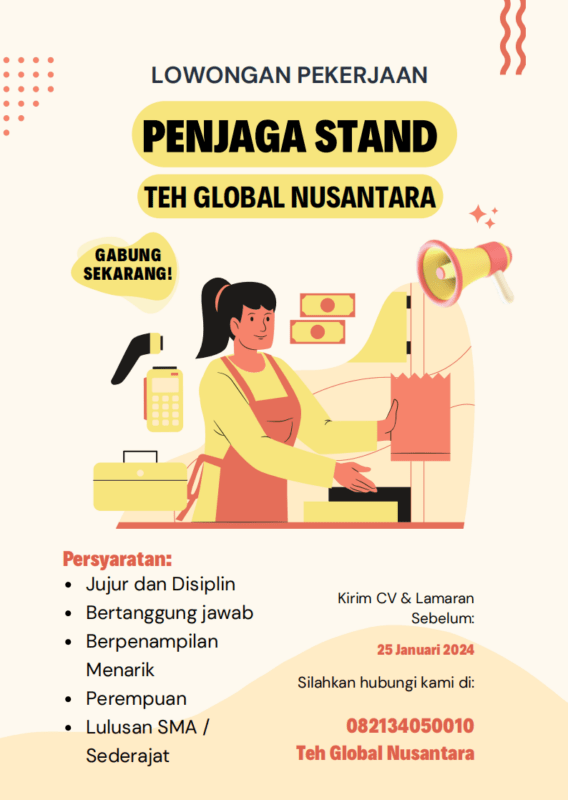 Lowongan Kerja Penjaga Stand di Teh Global Nusantara - LokerSemar.id