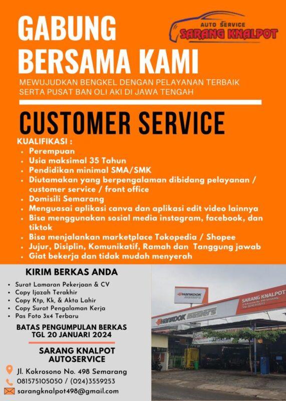 Lowongan Kerja Customer Service di Toko Ban Sarang Knalpot - LokerSemar.id
