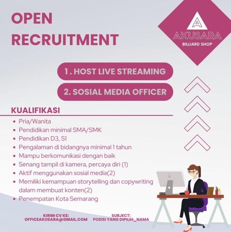 Lowongan Kerja Host Live Streaming - Social Media Officer di Akusara Billiard Shop - LokerSemar.id