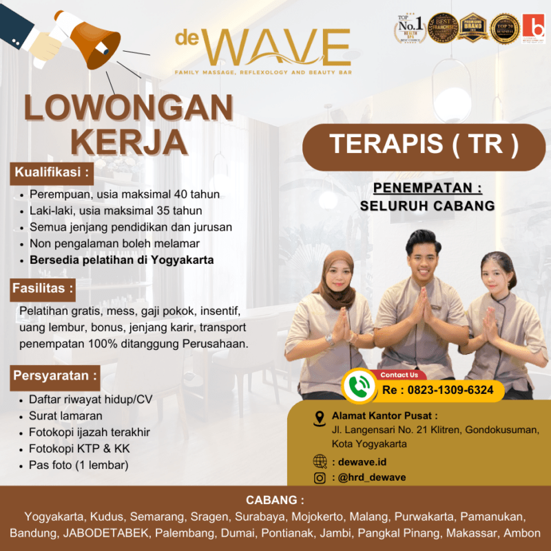 Lowongan Kerja Terapis di DeWAVE Family Massage, Salon & Reflexology - LokerSemar.id