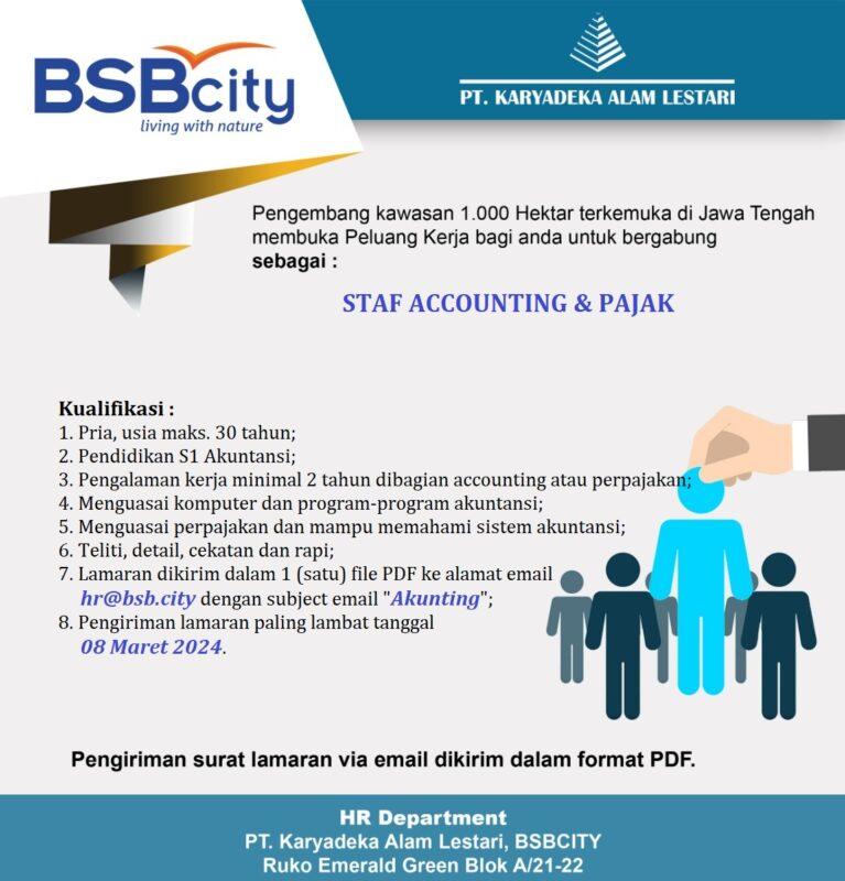 Lowongan Kerja Staff Accounting & Pajak di PT. Karyadeka Alam Lestari - LokerSemar.id