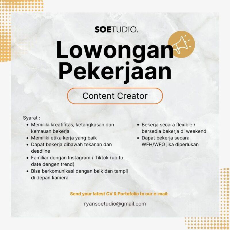 Lowongan Kerja Content Creator di Soetudio - LokerSemar.id