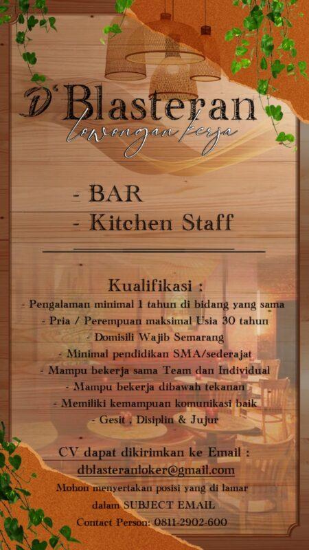 Lowongan Kerja Bar - Kitchen di D'Blasteran "Nostalgia Rasa ...
