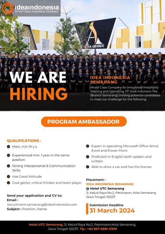 Lowongan Kerja Program Ambassador di PT. Idea Indonesia Tbk - LokerSemar.id