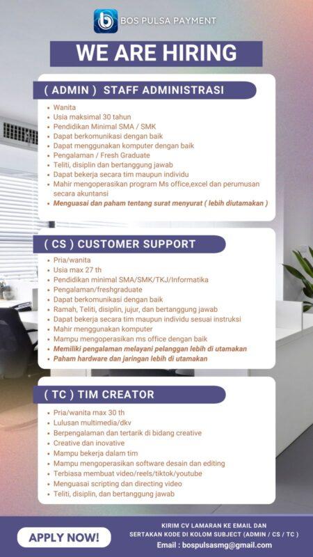 Lowongan Kerja Staff Administrasi - Customer Support - Tim Creator di ...