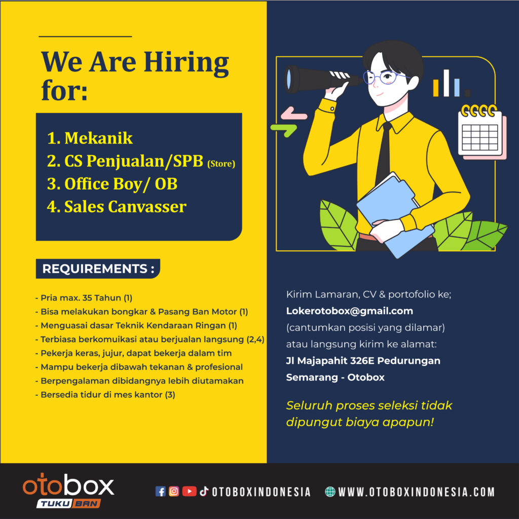 Lowongan Kerja Mekanik - CS Penjualan/SPB (Store) - Office Boy/OB - Sales Canvasser di Otobox ...