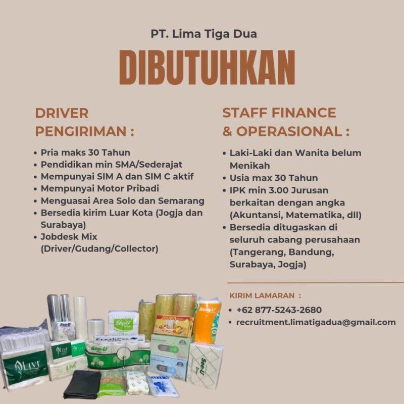 Lowongan Kerja Driver Pengiriman - Staff Finance & Operasional di PT ...