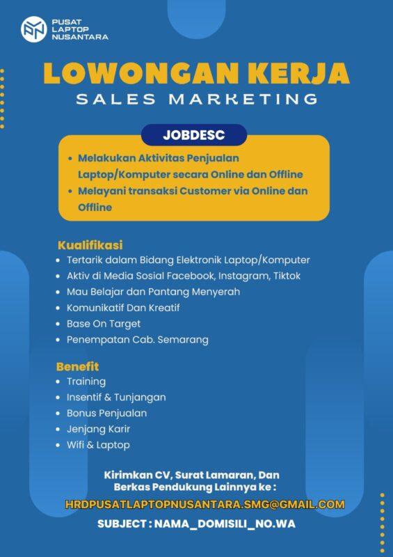 Lowongan Kerja Sales Marketing di Pusat Laptop Nusantara - LokerSemar.id