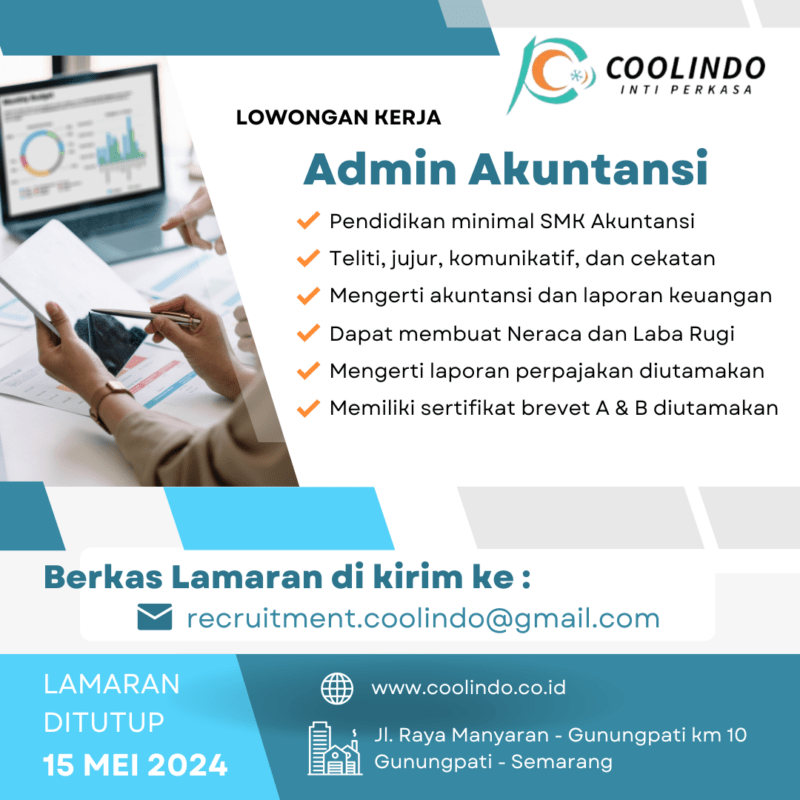 Lowongan Kerja Admin Akuntansi di CV. Coolindo Inti Perkasa - LokerSemar.id
