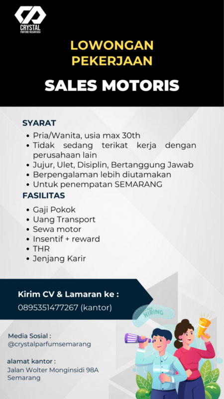 Lowongan Kerja Sales Motoris di Crystal Parfume Semarang - LokerSemar.id