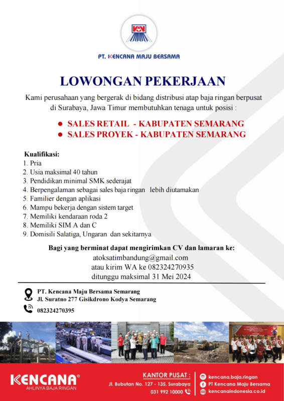 Lowongan Kerja Sales Retail Kabupaten Semarang - Sales Proyek Kabupaten Semarang - Helper/Staff ...