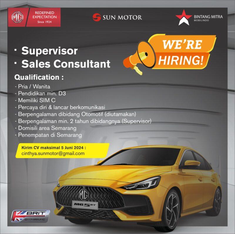 Lowongan Kerja Sales Consultant - Supervisor di PT. Sun Motor Group (MG ...