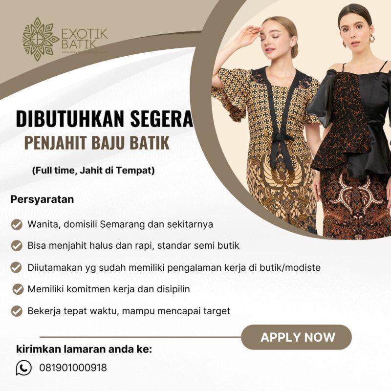 Lowongan Kerja Penjahit Baju Batik di Exotik Batik - LokerSemar.id