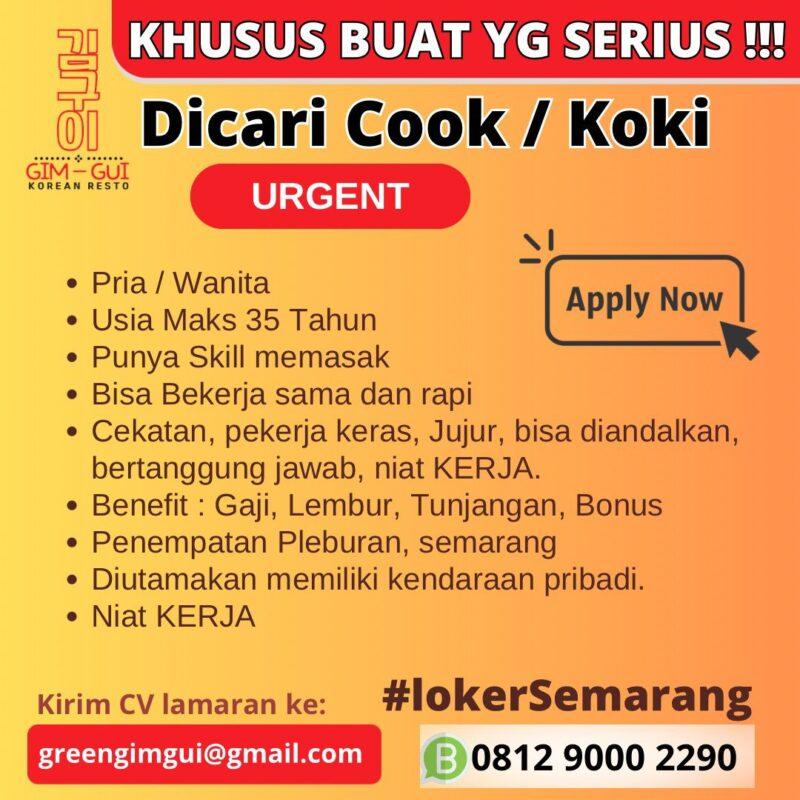 Lowongan Kerja Cook/Koki di Gim Gui Korean Resto - LokerSemar.id