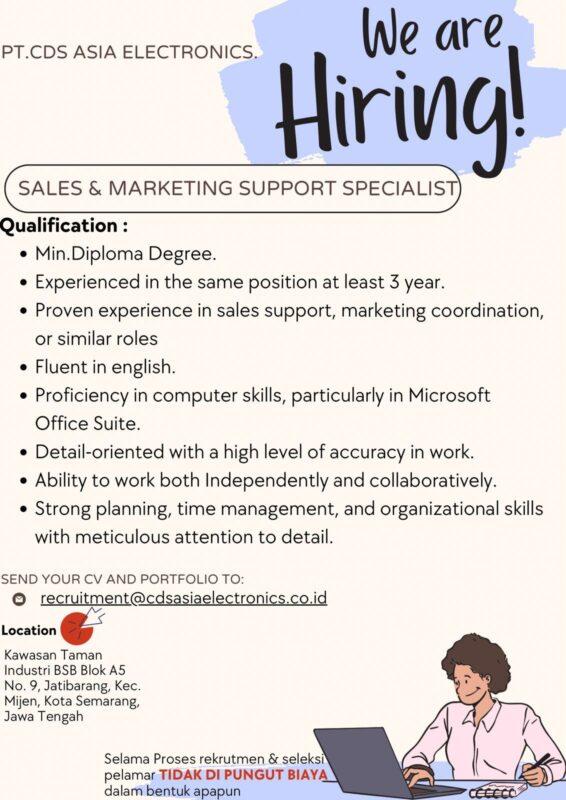 Lowongan Kerja Sales & Marketing Support di PT. CDS Asia Electronics - LokerSemar.id