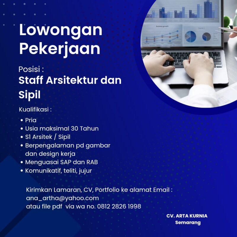 Lowongan Kerja Staff Arsitektur dan Sipil di CV. Arta Kurnia - LokerSemar.id