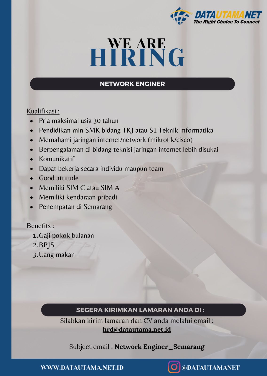 Lowongan Kerja Network Engineer - Account Executive di PT. Data Utama ...