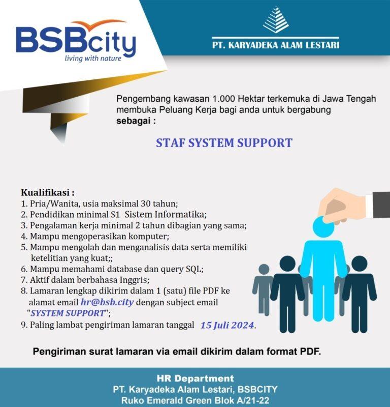 Lowongan Kerja Staf System Support di PT. Karyadeka Alam Lestari ...