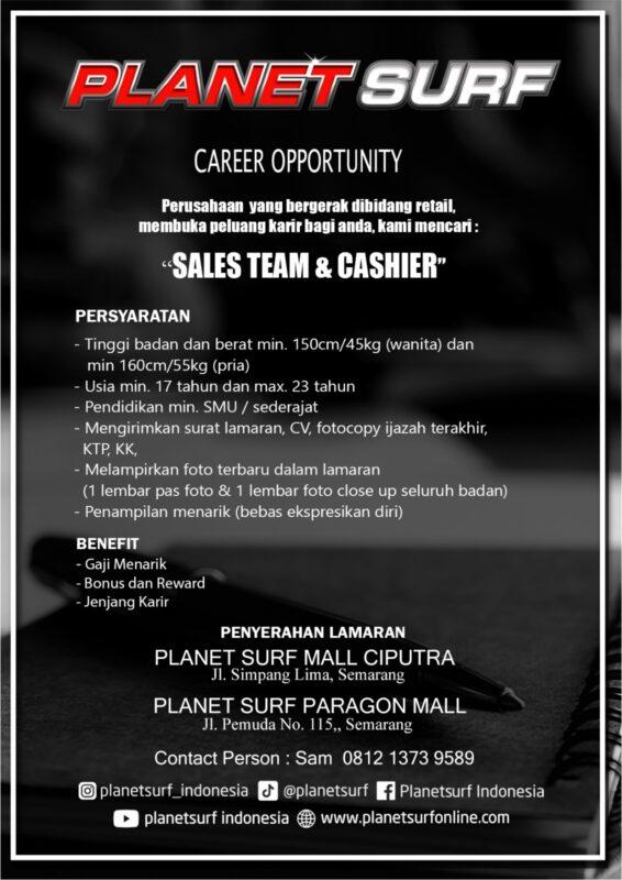Lowongan Kerja Sales Team & Cashier di PT. Planet Selancar Mandiri (Planet Surf) - LokerSemar.id