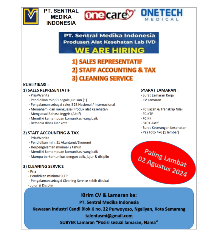 Lowongan Kerja Sales Representatif Staff Accounting Tax Cleaning