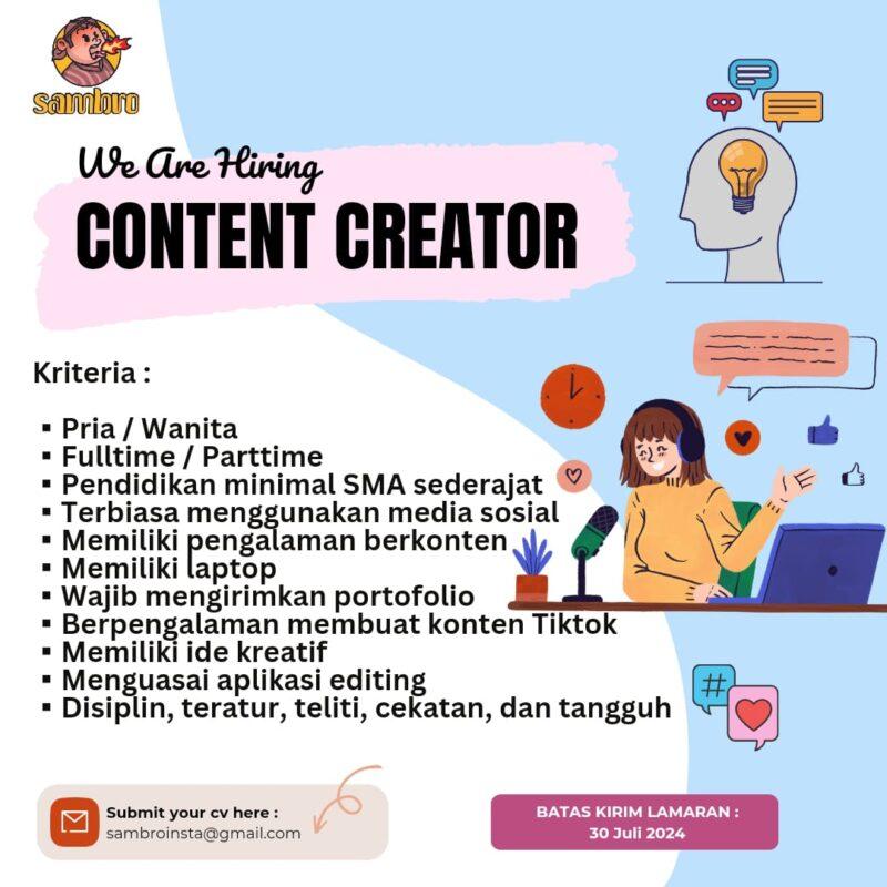 Lowongan Kerja Content Creator di Sambro - LokerSemar.id