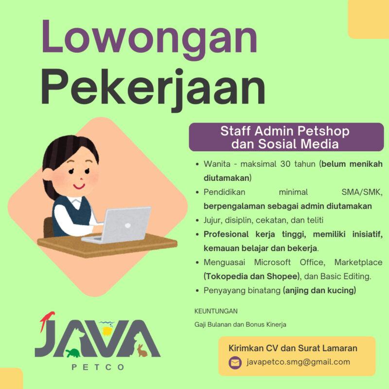 Lowongan Kerja Staff Admin Petshop dan Sosial Media di JAVA Petco ...