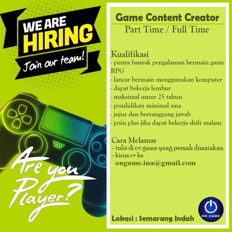 Lowongan Kerja Game Content Creator di ON Game - LokerSemar.id