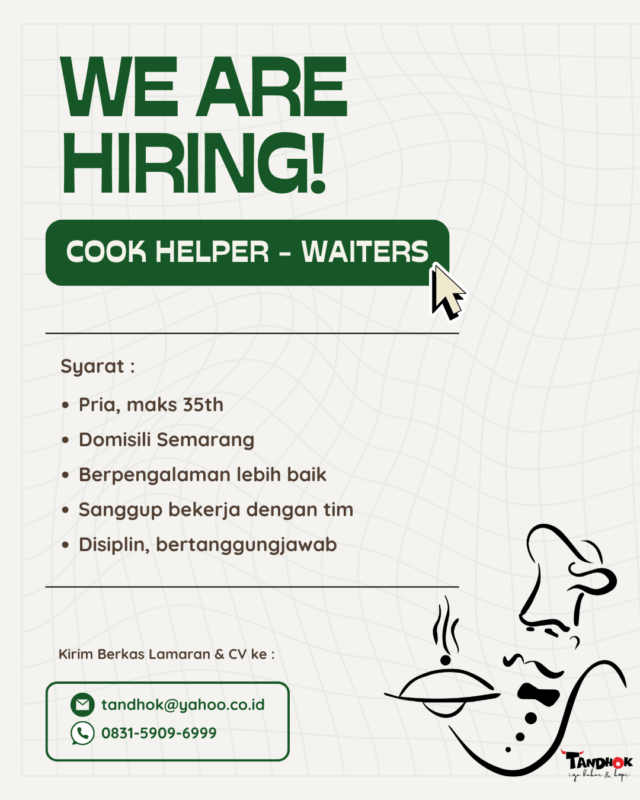 Lowongan Kerja Cook Helper - Waiters di Tandhok - LokerSemar.id