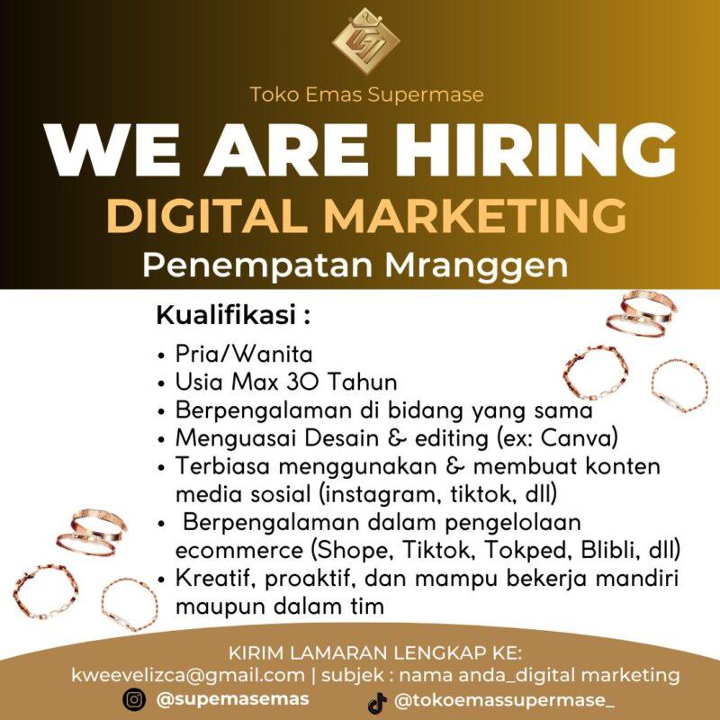 Lowongan Kerja Digital Marketing di Toko Emas Supermase - LokerSemar.id