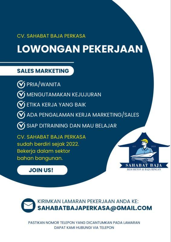 Lowongan Kerja Sales Marketing di CV. Sahabat Baja Perkasa - LokerSemar.id