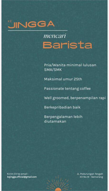 Lowongan Kerja Barista - Steward di Gaharu by Ke Jingga - LokerSemar.id