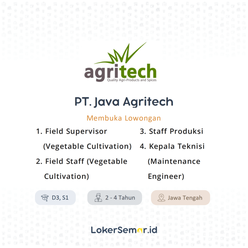 Lowongan Kerja Field Supervisor (Vegetable Cultivation) - Field Staff ...
