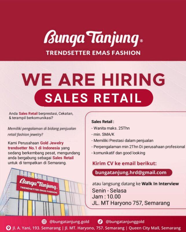 Lowongan Kerja Sales Retail - Store Supervisor di Bunga Tanjung Gold - LokerSemar.id