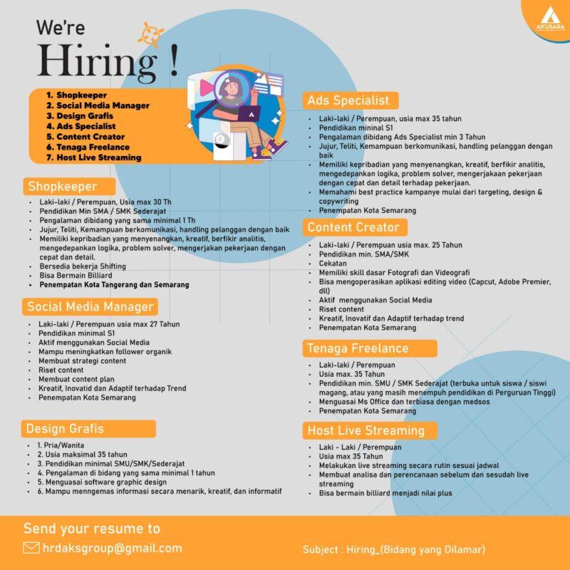 Lowongan Kerja Shopkeeper - Social Media Manager - Ads Specialist - Content Creator - Tenaga ...