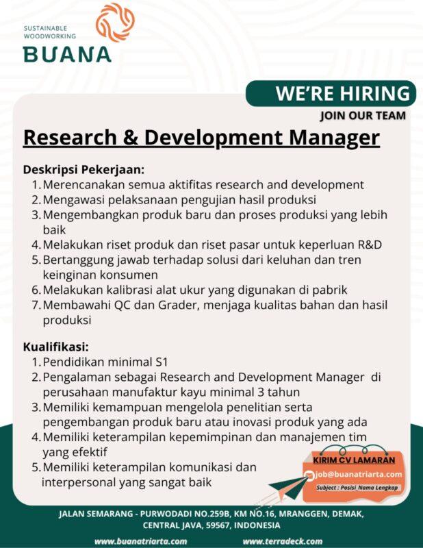 Lowongan Kerja Research and Development Manager - Staff Sales Domestic - Section Head PPIC di PT ...