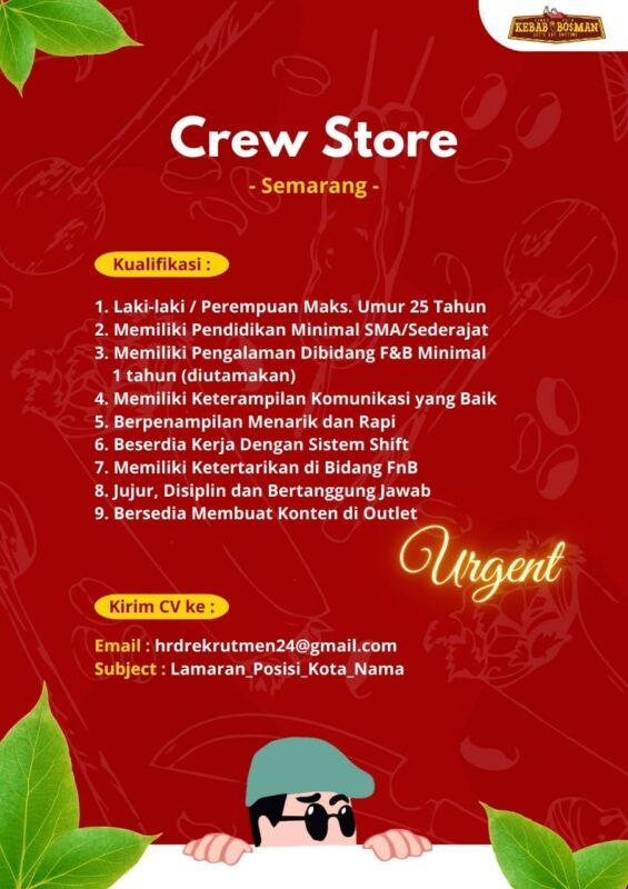 Lowongan Kerja Crew Store di UD Bosman (Kebab Bosman) - LokerSemar.id