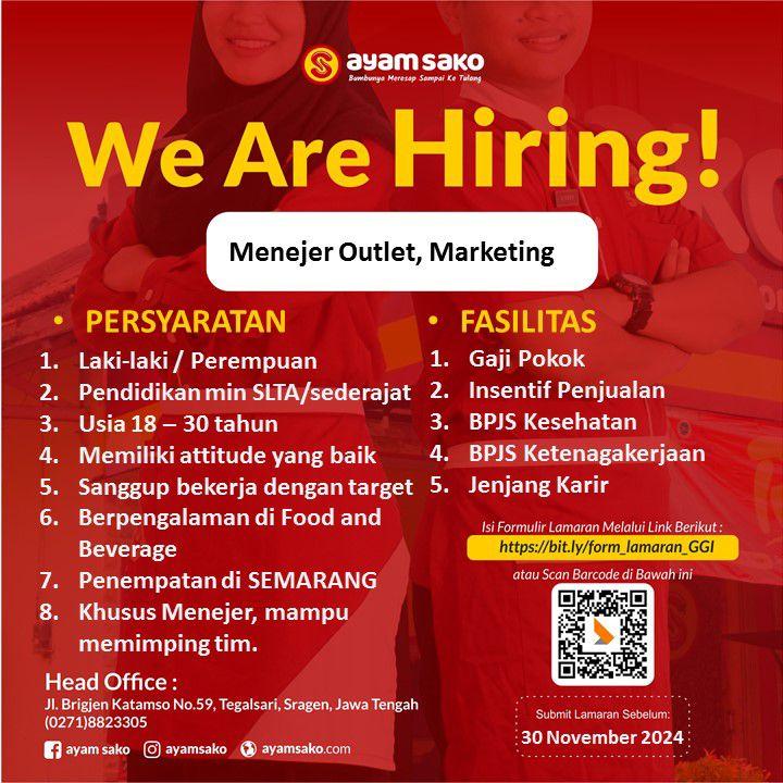 Lowongan Kerja Manajer Outlet - Marketing di Ayam Sako - LokerSemar.id