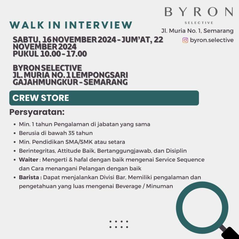 Lowongan Kerja Crew Store di Byron Selective Semarang - LokerSemar.id