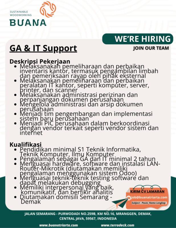 Lowongan Kerja GA & IT Support - Research & Development Manager - Section Head PPIC - Manajer ...